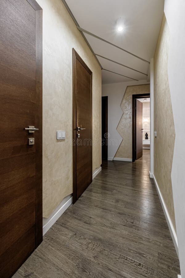 Long Corridor with Interior Doors in an Ordinary Small Apartment Stock ...