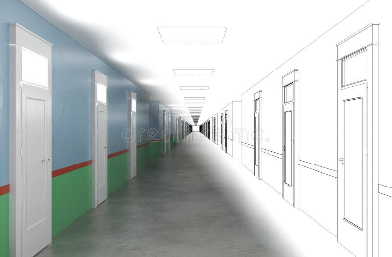 Long Corridor, Interior Visualization, 3D Illustration Stock ...