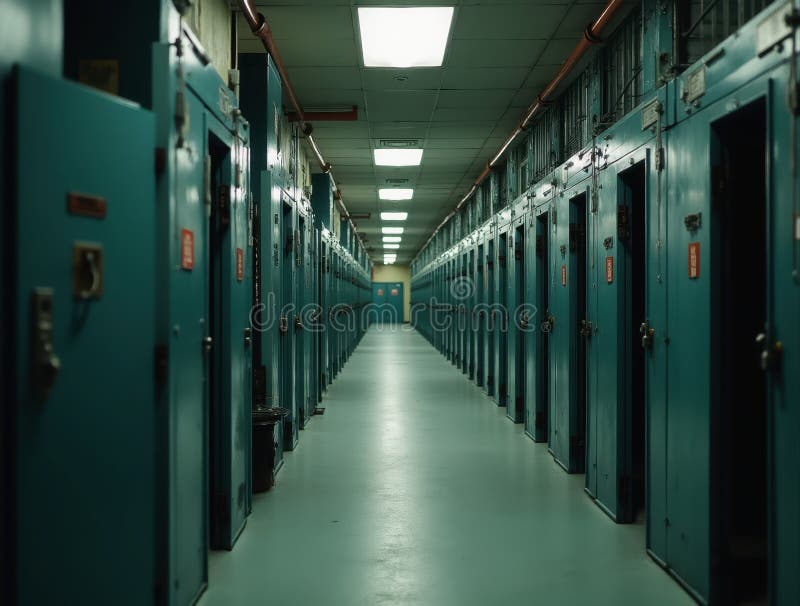 Long Corridor with Many Closed Cell Doors in a Prison Stock ...