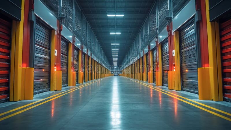 Long Corridor in a Modern Warehouse with Storage Units and Organized ...