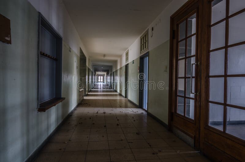 Long Corridor in Old Barracks Stock Image - Image of danger, lost: 92187515