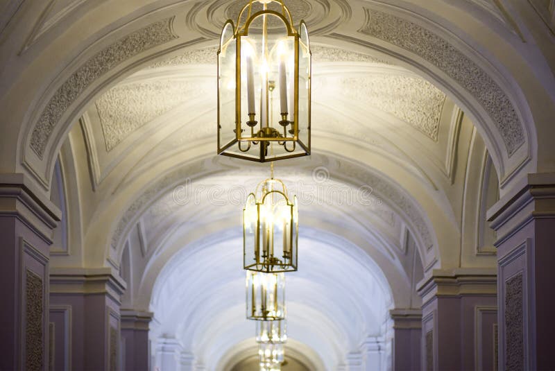 Long Corridor in an Old Historic Building Stock Image - Image of ...