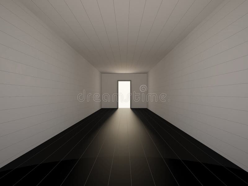 Long Corridor with Open Door Stock Illustration - Illustration of ...