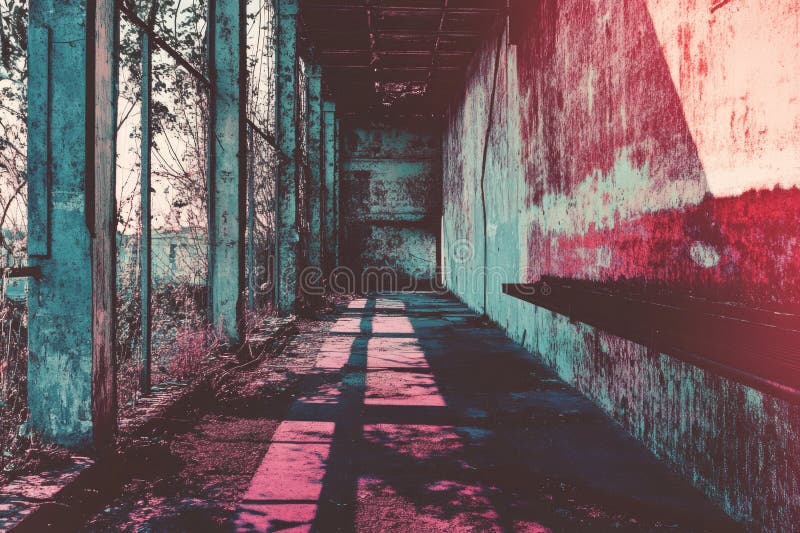 Long Corridor with Red and Blue Walls, Empty Space Stock Photo - Image ...