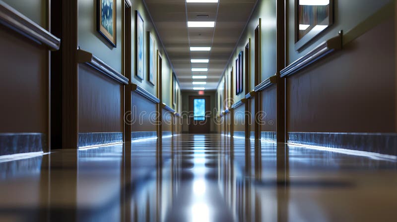 Long Corridor Reflecting Lights in Modern Building Stock Photo - Image ...