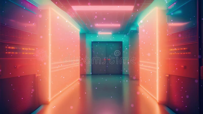 Long Corridor of Retro Server Room with Neon Lights Stock Video - Video ...