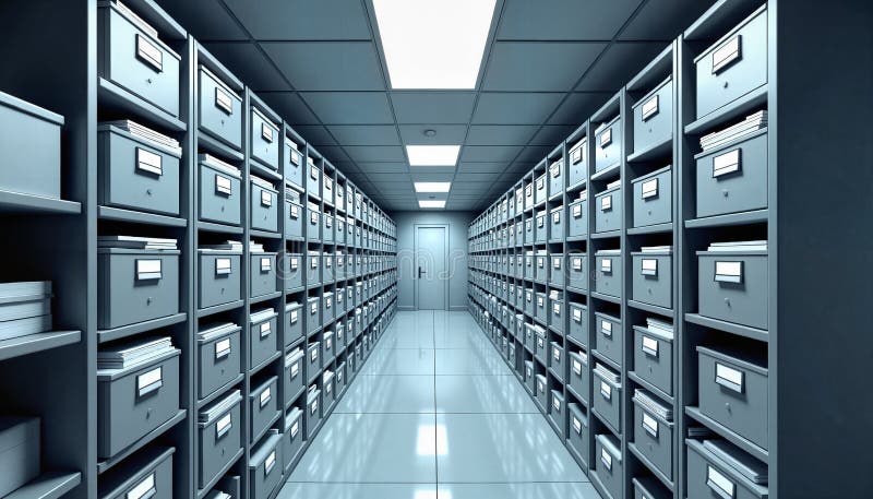 Long Corridor with Rows of Organized Filing Cabinets in a Clean, High ...