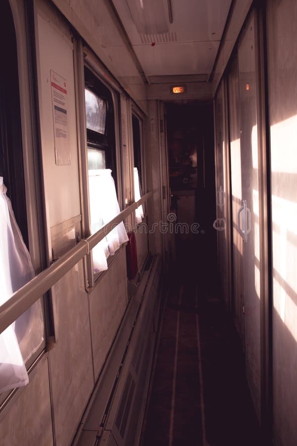 Corridor in train stock photo. Image of perspective - 183629848