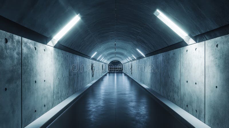 Long Corridor of an Underground Military Surveillance Bunker, Featuring ...