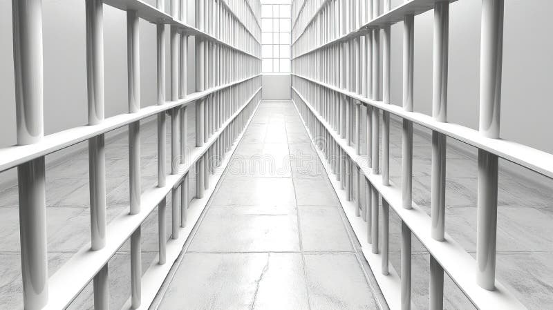 Long Corridor of White Prison Cells, Minimalist Design Stock ...