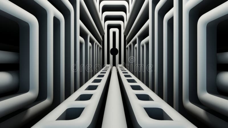 A Long Corridor with White Rectangular Objects Stock Illustration ...