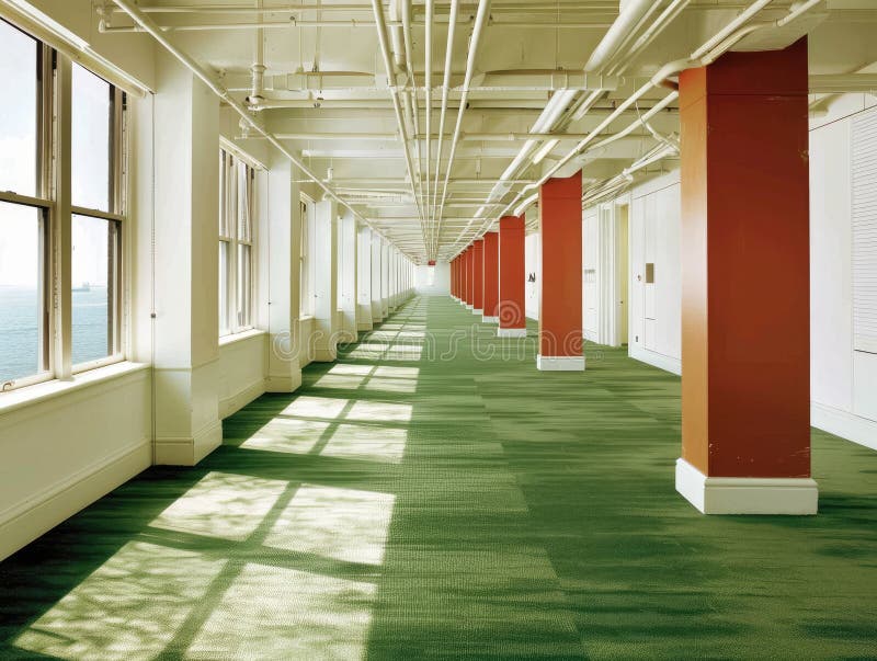 A Long Corridor with Windows and Doors on Each Side Stock Illustration ...