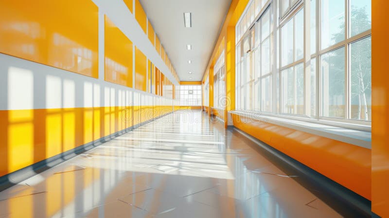 A Long Corridor with Yellow Walls and Windows, Perfect for ...