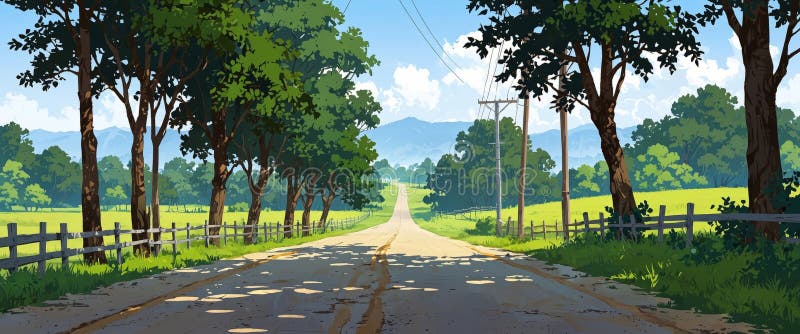 Long Country Road Superb Anime-styled and DnD Environment. Stock Image ...