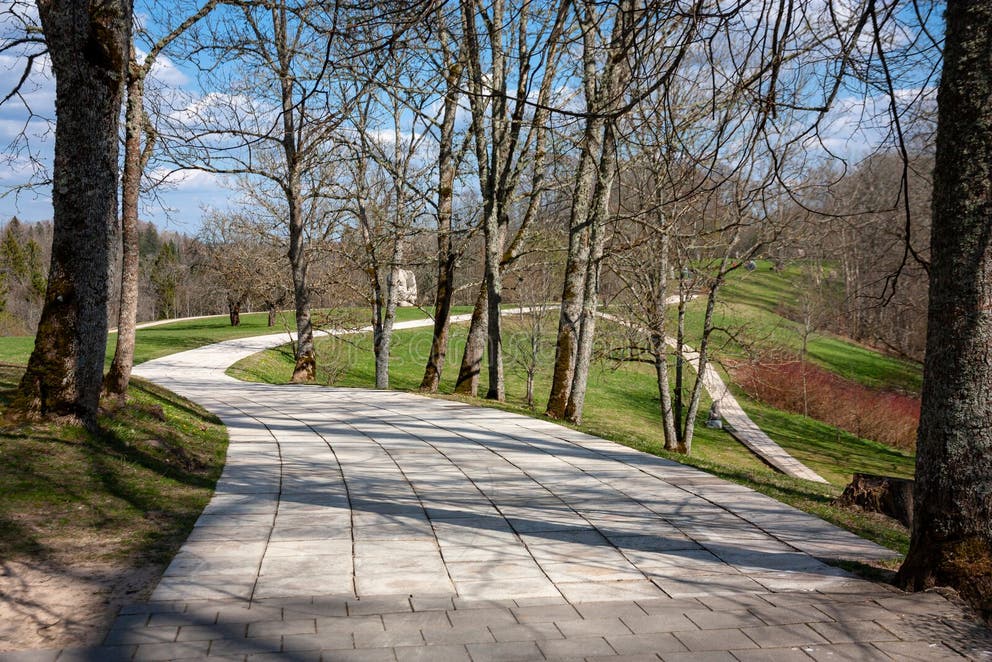 Long Curve Pathway in a Spring Green Park Stock Image - Image of green ...