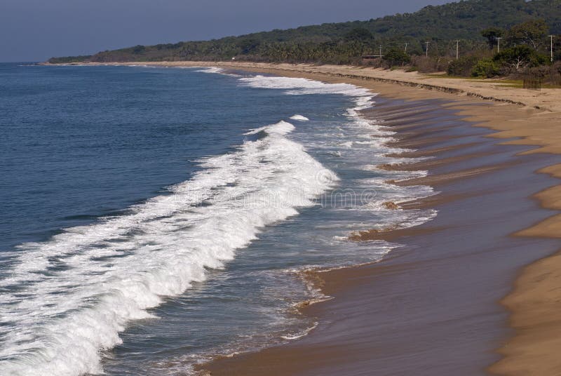 Long, Curved Beach on the Pacific Ocean Stock Image - Image of ...