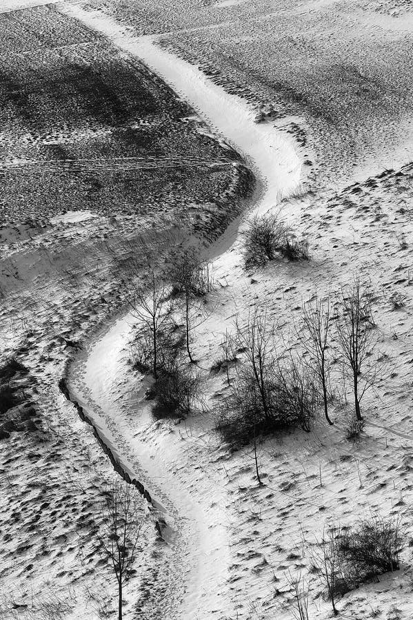 Long Curved Path in the Snow-covered Mountain Stock Image - Image of ...