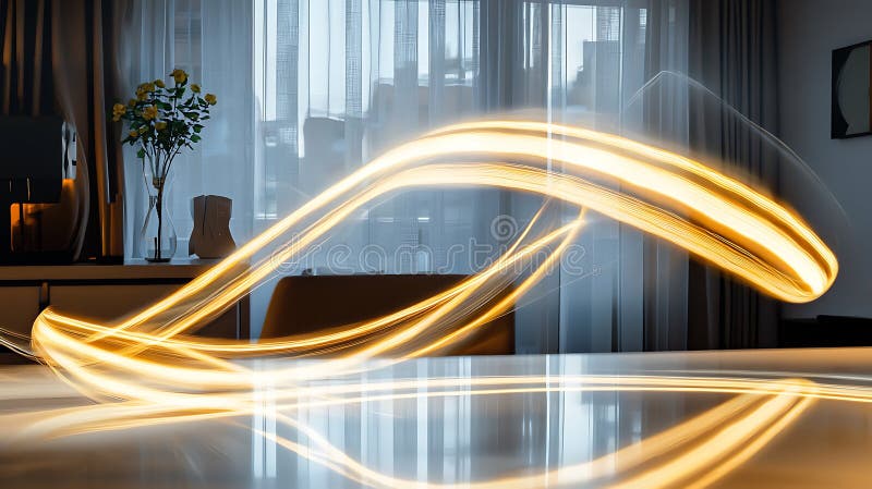 A Long, Curving Line of Light is Reflected in a Window Stock Image ...