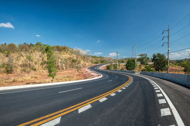Long Curvy Forest Asphalt Road Over the Hills. Stock Image - Image of ...