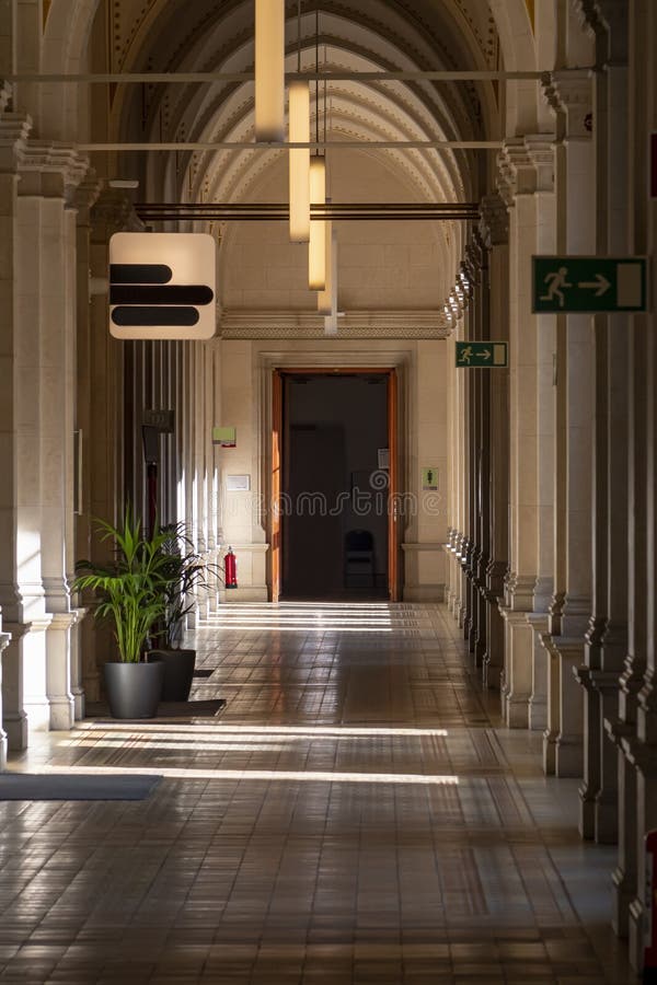 Long Dark Corridor, Columns and Arches. Stock Image - Image of public ...
