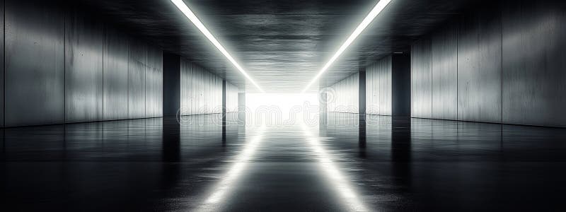 A Long, Dark Corridor Illuminated by Bright, Parallel Lines of Light ...