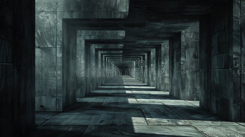 A Long, Dark Corridor with Repeating Square Frames, Creating a Sense of ...