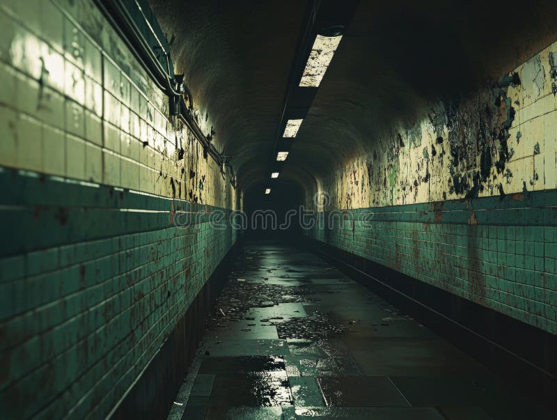 Long Dark Hallway with Light Stock Image - Image of dimly, gloom: 378886011