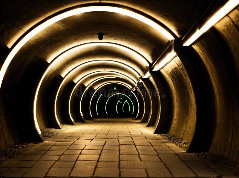 A Long, Dark Tunnel with a Light Source at the End. Stock Image - Image ...