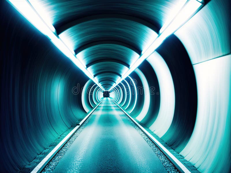A Long, Dark Tunnel with a Light Source at the End. Stock Image - Image ...