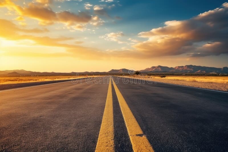A Long, Deserted Road in the Middle of the Desert Stock Image - Image ...