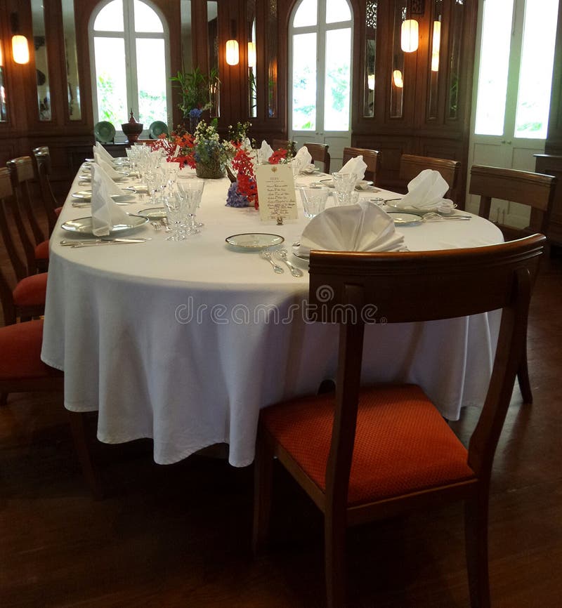 Long dining table stock photo. Image of placing, setting - 78080664