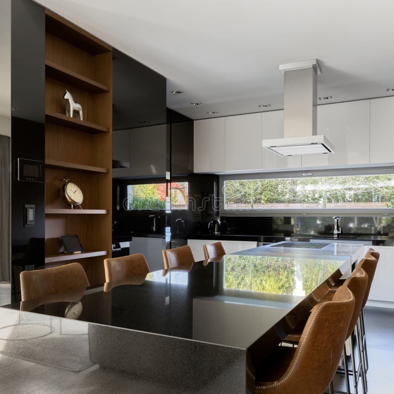 Long Dining Table in Elegant Kitchen Stock Image - Image of dining ...