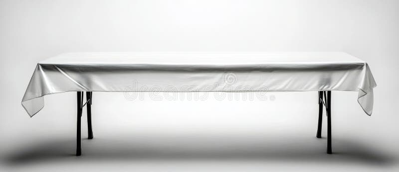 The Long Dining Table Had a White Tablecloth Draped Over it, with a ...