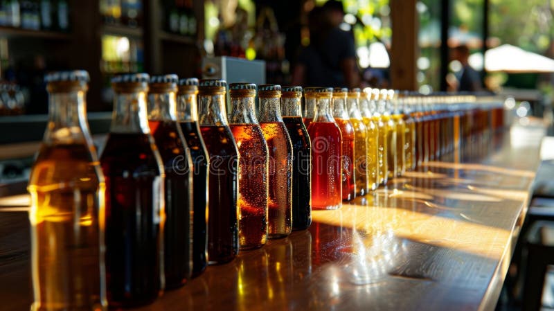 A Long Dining Table Lined with Various Flavors of Artisanal Craft Sodas ...