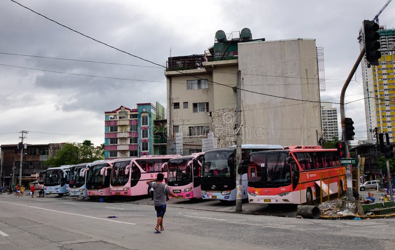 Long-distance Buses at the Station in Manila, Philippines Editorial ...