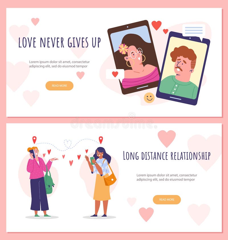Long Distance Relationship Banners or Flyers Flat Vector Illustration ...