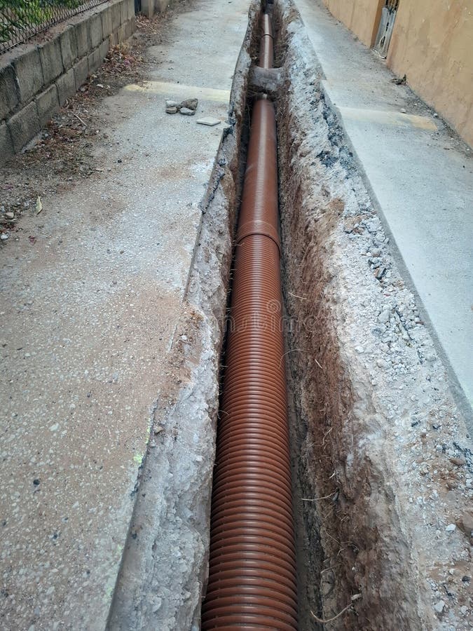 Long Ditch Prepared for Sewerage Installation in Urban Area with ...