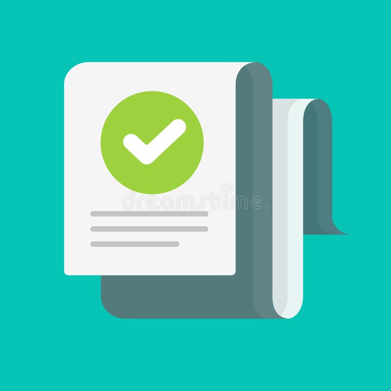 Long Document with Verified Tick or Approved Checkmark Vector Flat ...