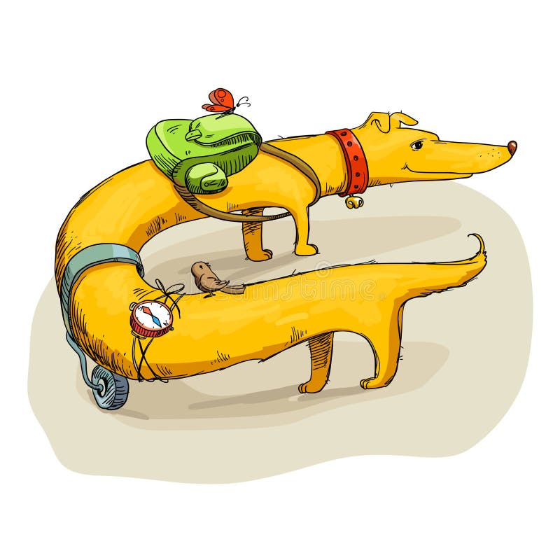 Long dog for a walk stock vector. Illustration of drawing - 69000745