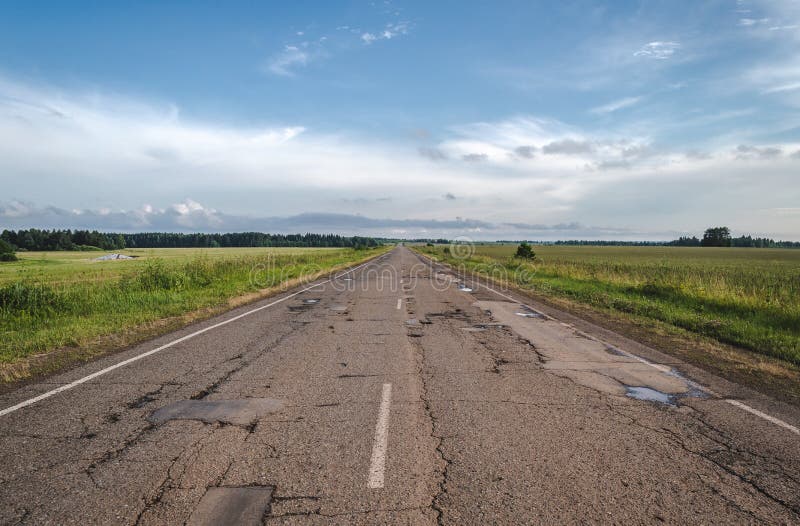 Long Driveway in Field, Rural Road, Landscape with Clouds Stock Photo ...