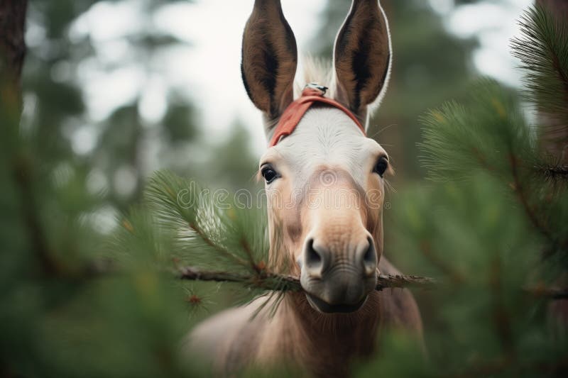 Long-eared Donkey Beneath a Pine Tree Stock Image - Image of wildlife ...