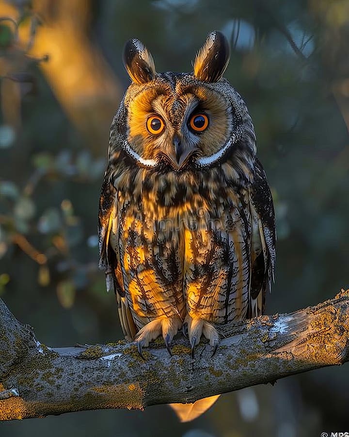 Long Eared Owl Elegantly Perched on a Tree Branch Surrounded by a ...