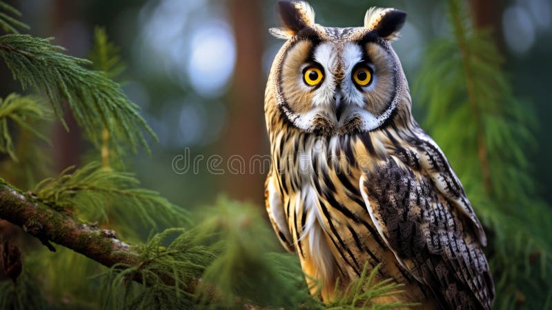 Long-eared Owl Looking Forward with Wide Opened Eyes Stock Photo ...