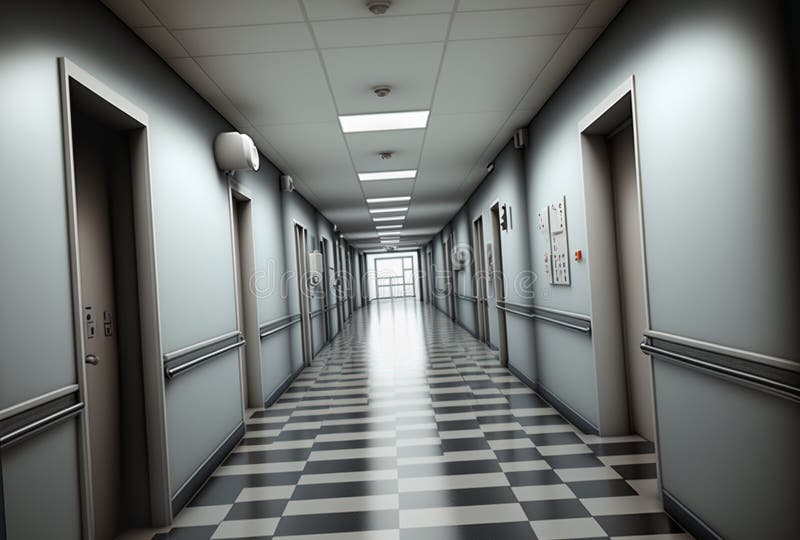 Long Eerie Empty Hospital Hallway - Generative AI Stock Illustration ...