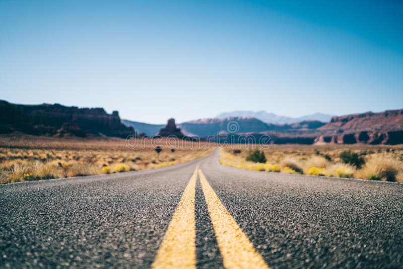 Long Empty Asphalt Road in Dry Valley in USA Stock Photo - Image of ...