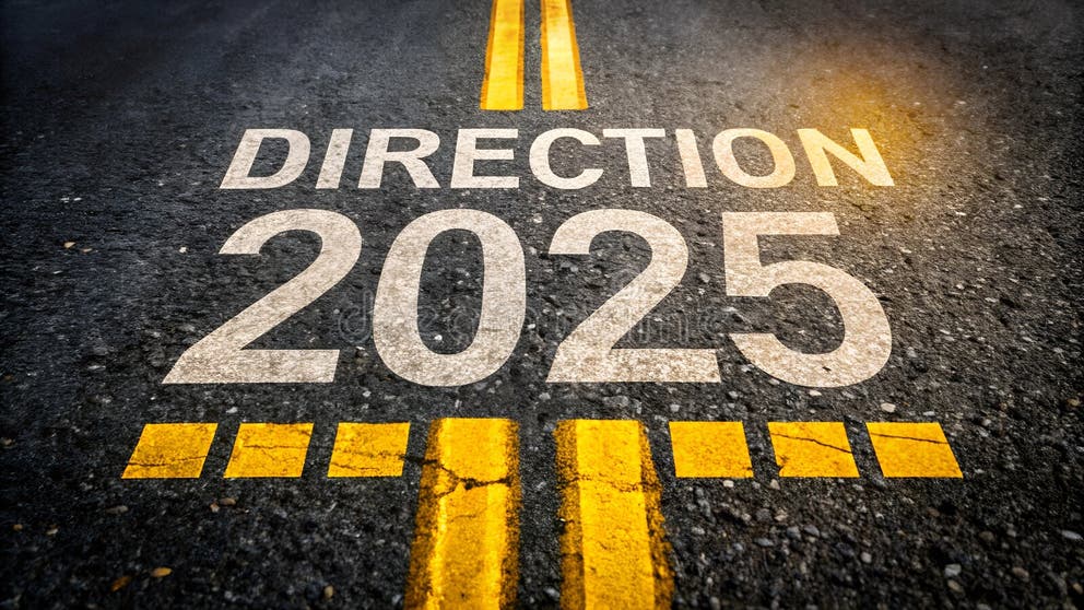 A Long, Empty Asphalt Road with the Yellow Numbers 2025 Written on it ...