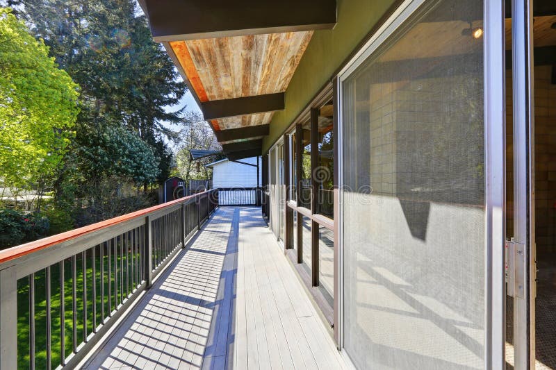 Long Empty Balcony with Backyard View Stock Image - Image of property ...