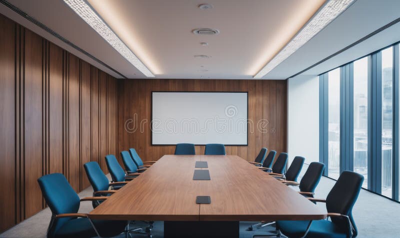 A Long, Empty Conference Table Sits in a Modern Office, Ready for the ...