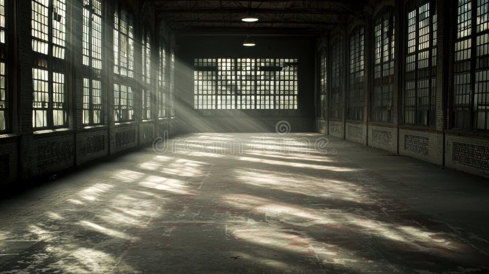A Long, Empty Corridor with High Ceilings and Large Windows. Stock ...