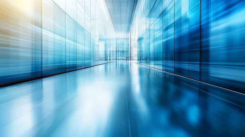 A Long Empty Corridor with Large Floor-to-ceiling Windows , an Office ...